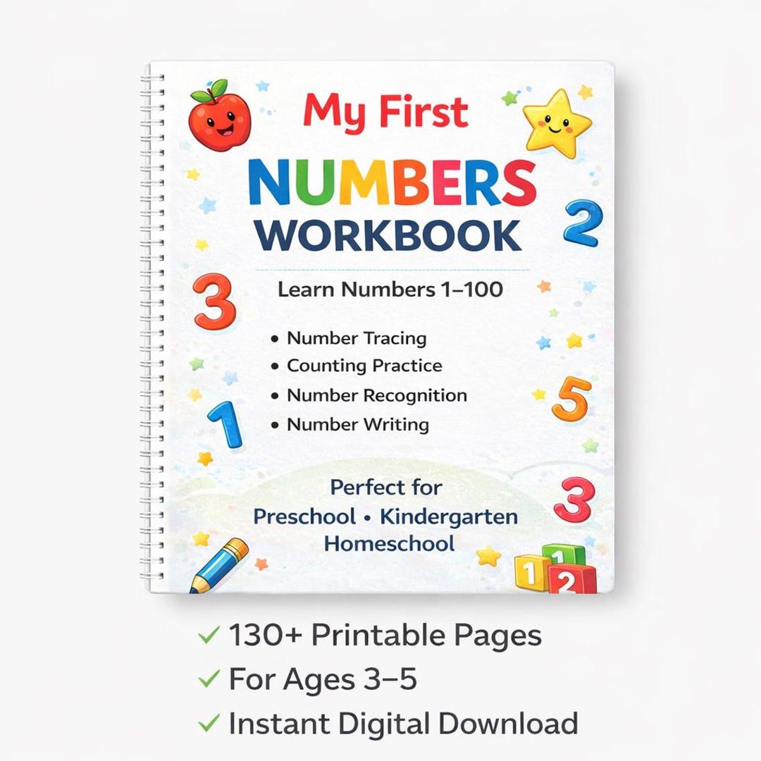 Preschool Numbers Workbook | Tracing, Counting, Recognition (digital ...