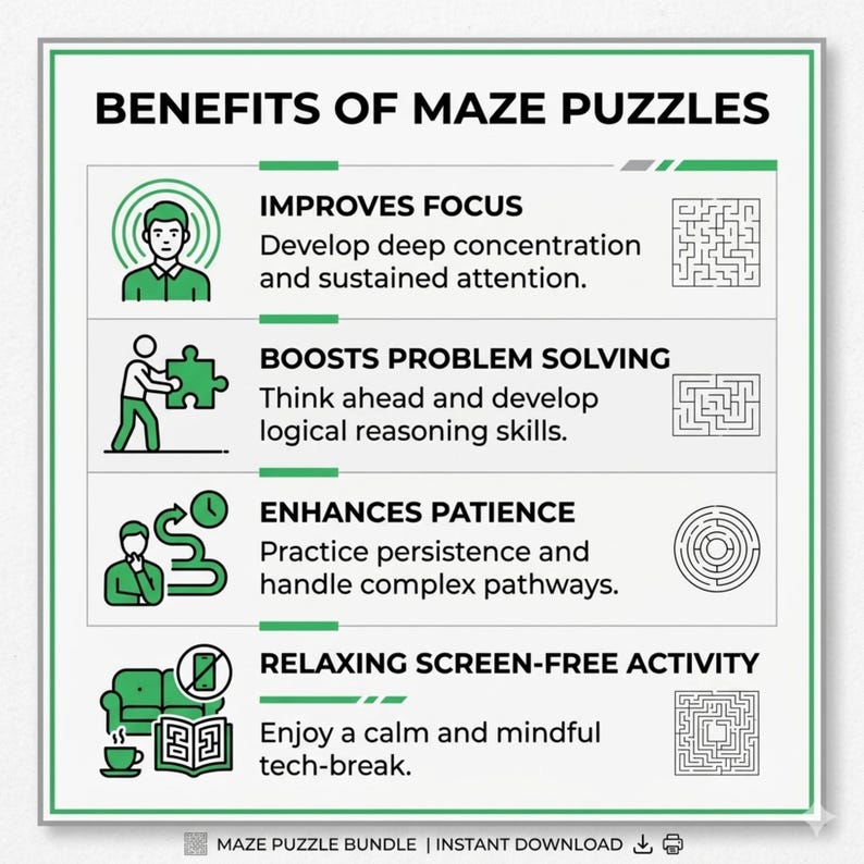 30 Unique Maze Puzzles Activity Book | Brain Teaser Labyrinth Games ...