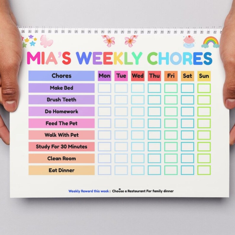 Editable Kids Weekly Chore Chart Printable | Colorful Rainbow ...