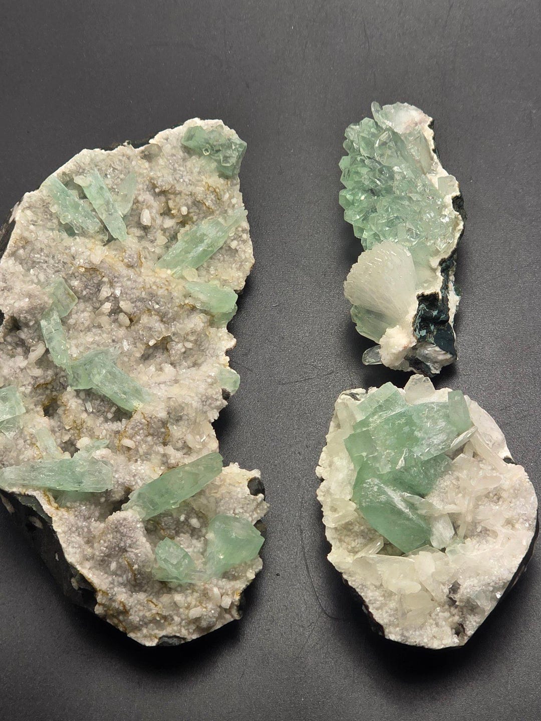 Beautiful Lot Composed of Three Formations of Green Apophylite and ...