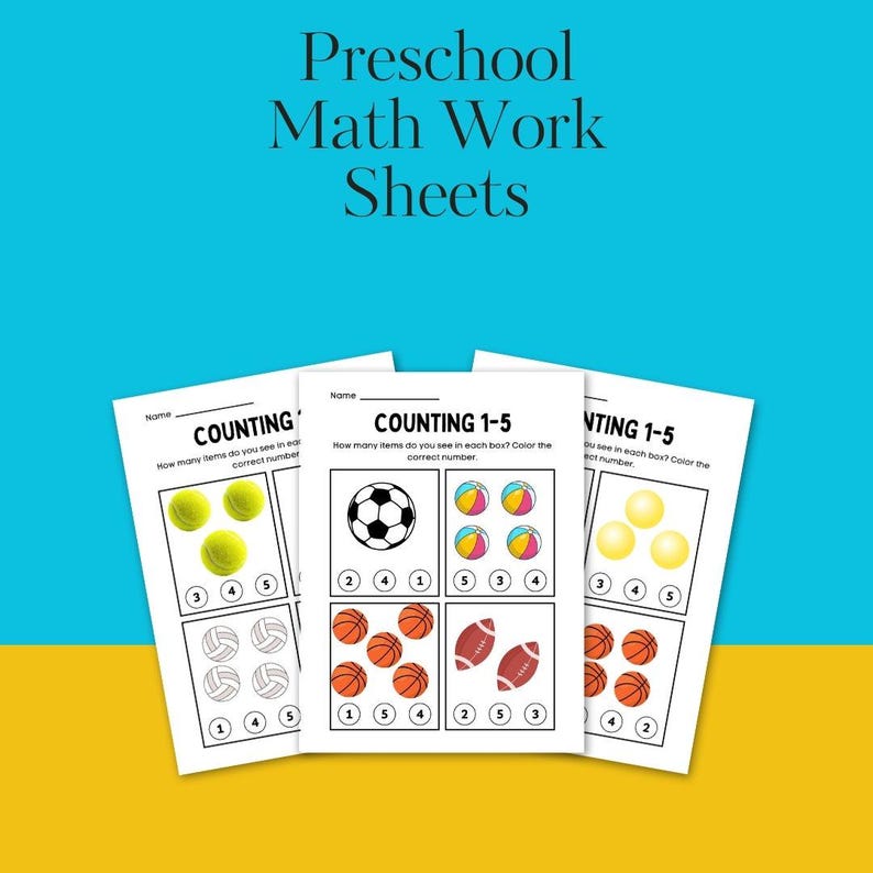 Preschool Math Worksheets | Ball Theme Addition to 5 | Early Learning ...