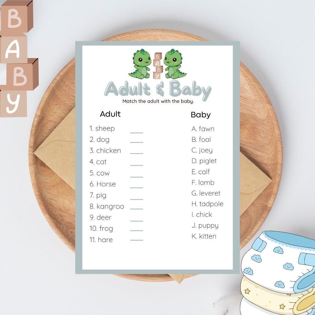 Match the Baby to the Animal Printable | Baby Shower Matching Game ...