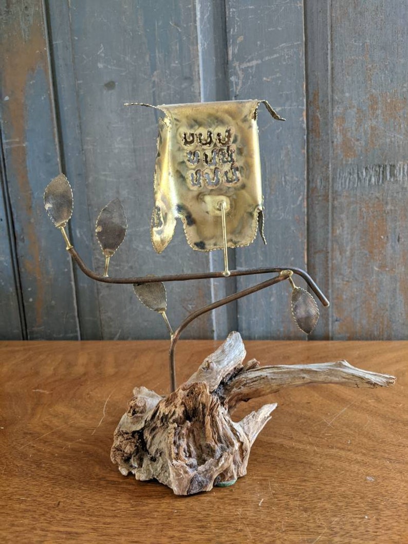 Vintage Copper Metal Owl Sculpture on Wood - Etsy