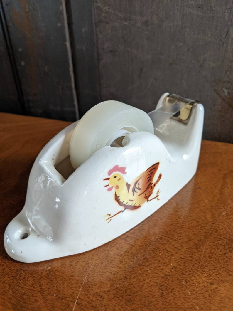 Vintage Ceramic Rooster Chicken Tape Dispenser - Etsy