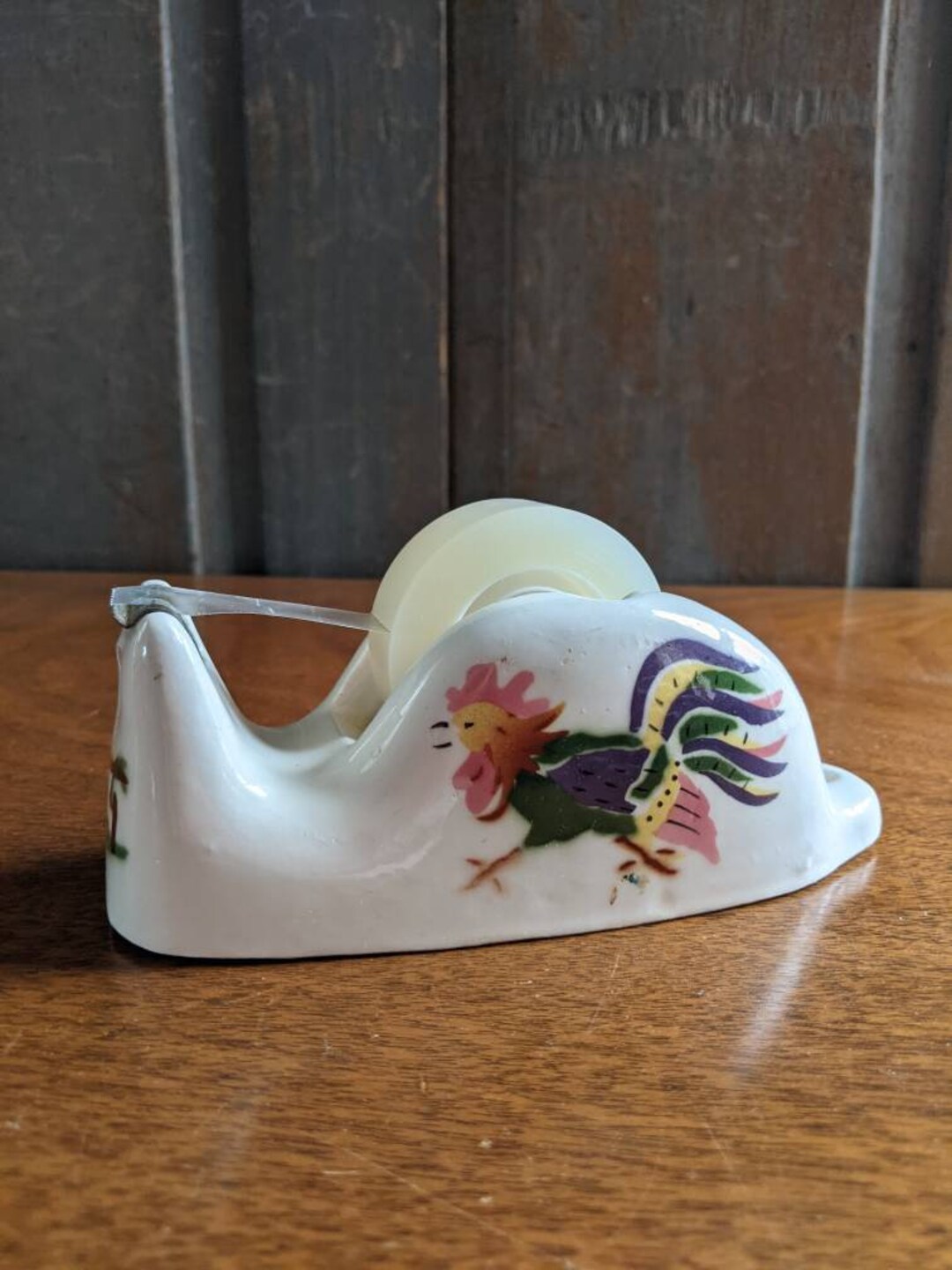 Vintage Ceramic Rooster Chicken Tape Dispenser - Etsy