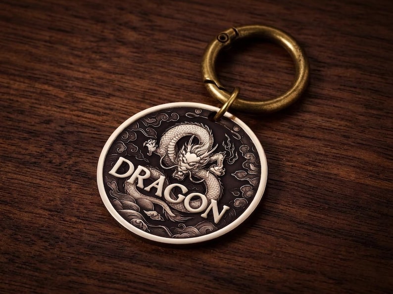 Custom Dragon Brass Pet ID Tag, Personalized Deep Engraved Dog Collar ...