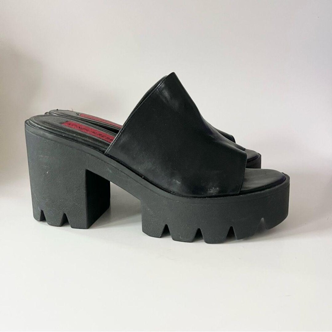 Y2K London Rebel Chunky Slide Slip on Sandals High Heel Black Faux ...