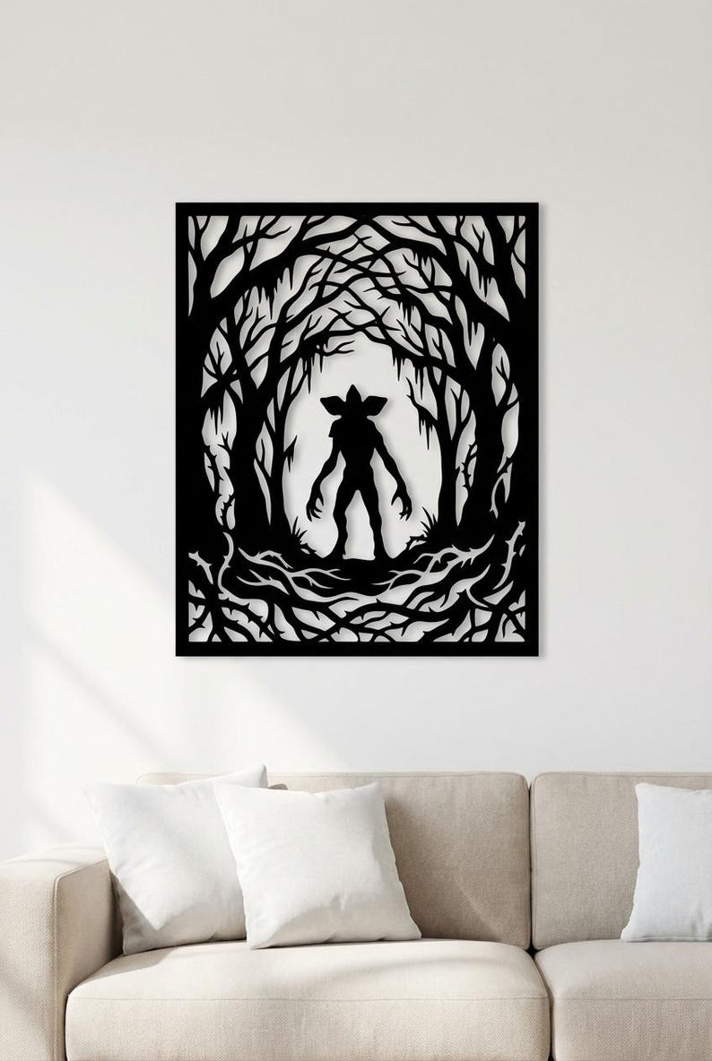Laser Cut Horror Silhouette SVG, PNG | Upside Down Monster Scene Design ...