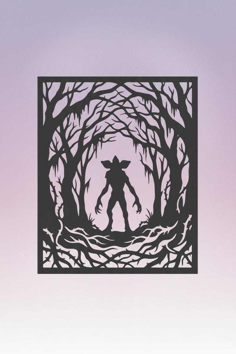 Laser Cut Horror Silhouette SVG, PNG | Upside Down Monster Scene Design ...