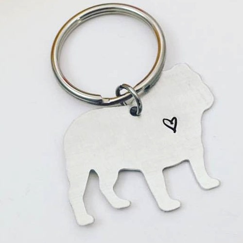 English Bulldog Keychain Hand Stamped English Bulldog Key - Etsy