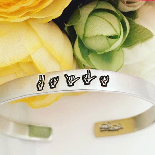 Sign Language Name Cuff Bracelet Hand Stamped Jewelry - Etsy