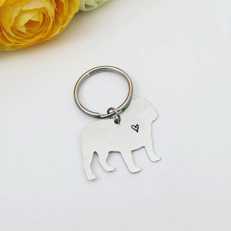 English Bulldog Keychain Hand Stamped English Bulldog Key - Etsy