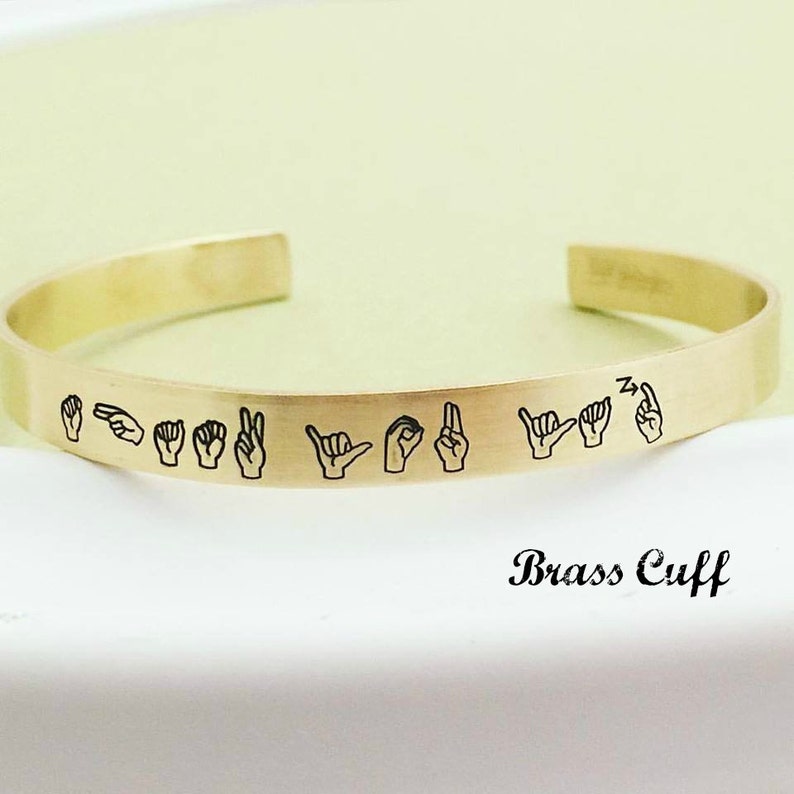 Sign Language Name Cuff Bracelet Hand Stamped Jewelry - Etsy