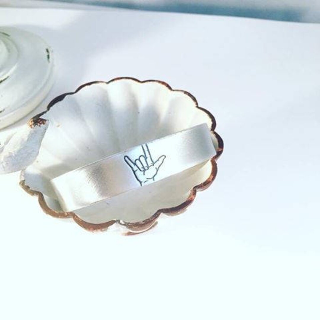 I Love You ASL Sign Language Jewelry Sign Language Cuff Bracelet Hand ...