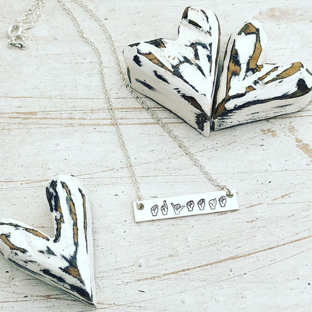 Personalized Sign Language Bar Necklace Hand Stamped Sign Language Bar ...