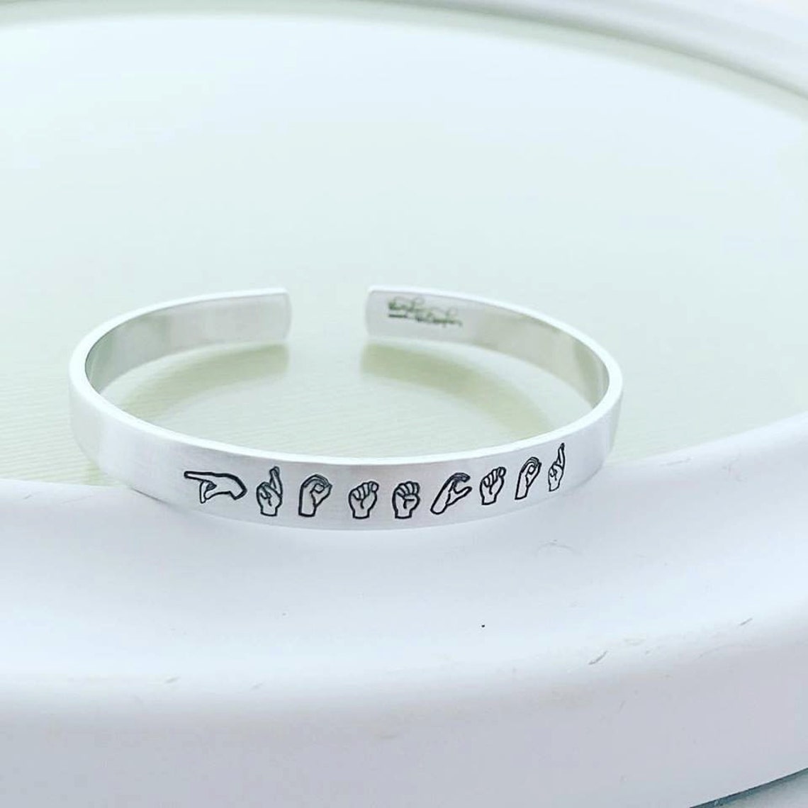 Sign Language Name Cuff Bracelet Hand Stamped Jewelry - Etsy