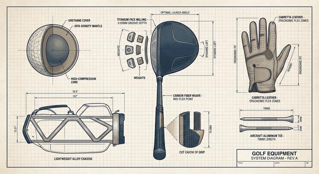 Golf Equipment Blueprint Diagram, Driver Anatomy Technical Drawing ...