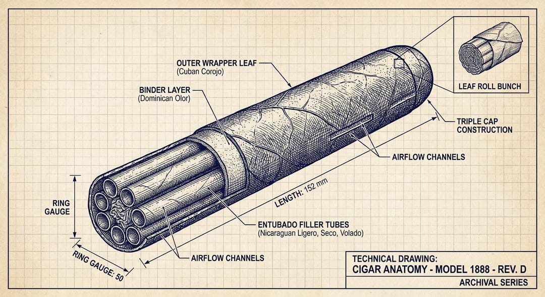 Cigar Anatomy Blueprint – Entubado Construction Technical Diagram ...