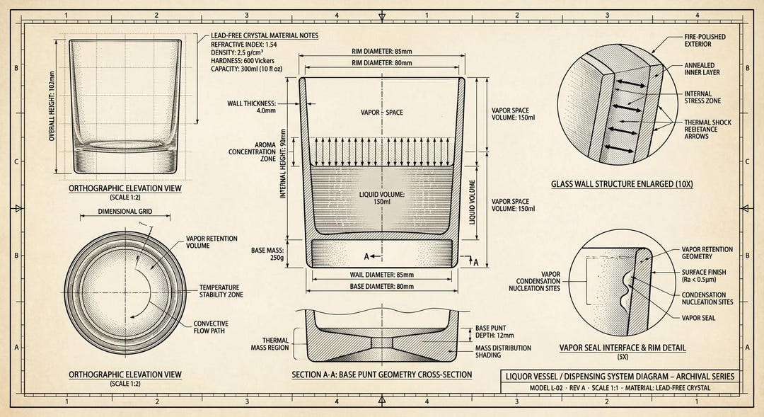 Anatomy of a Whiskey Glass (glencairn) – Archival Technical Diagram ...