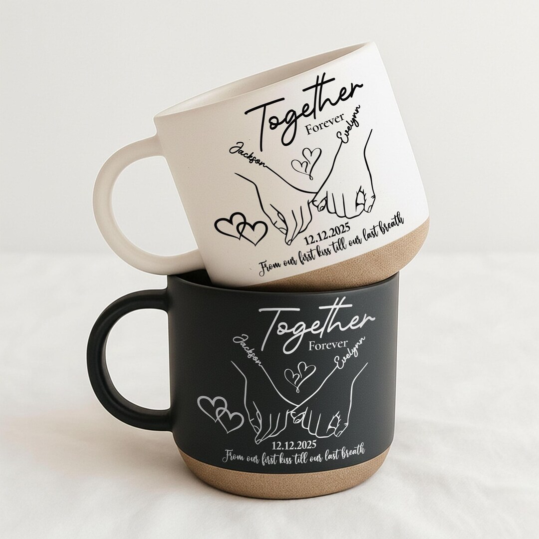 Personalized Couple Pottery Mug Together Forever, Custom Names Date Mug ...
