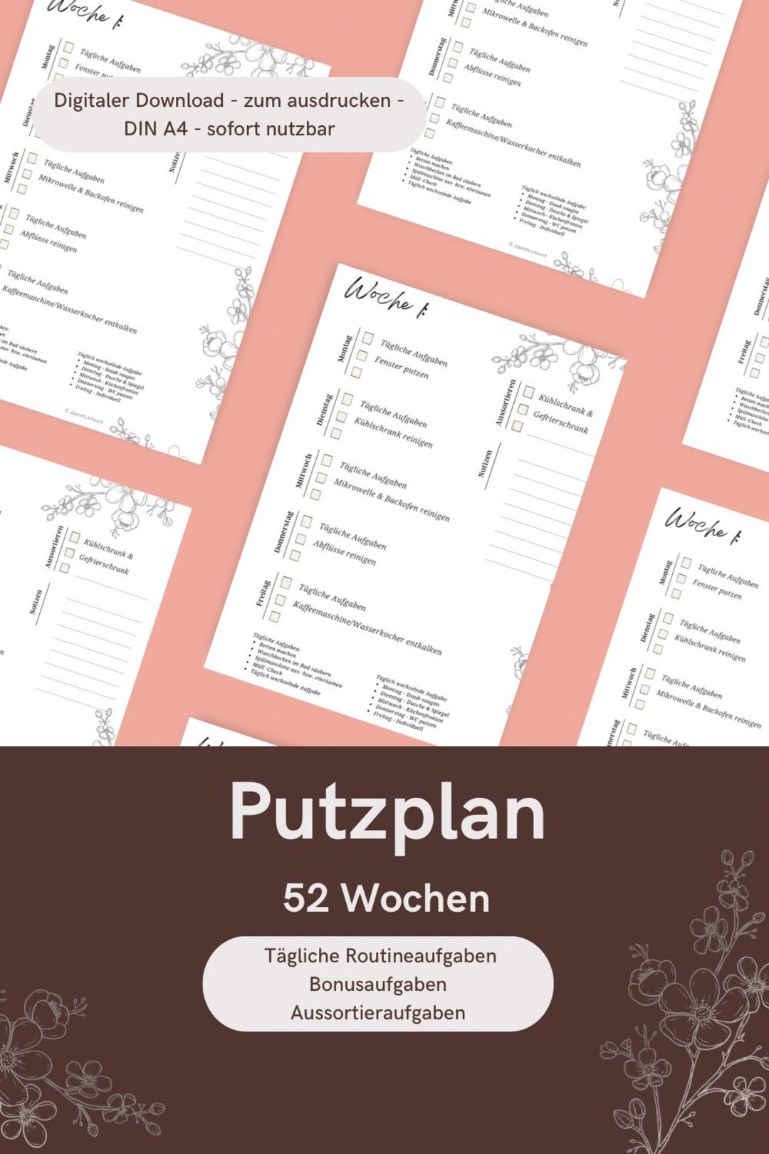 Cleaning Schedule | PDF Template | 52 Weeks | Checklist | Printable ...