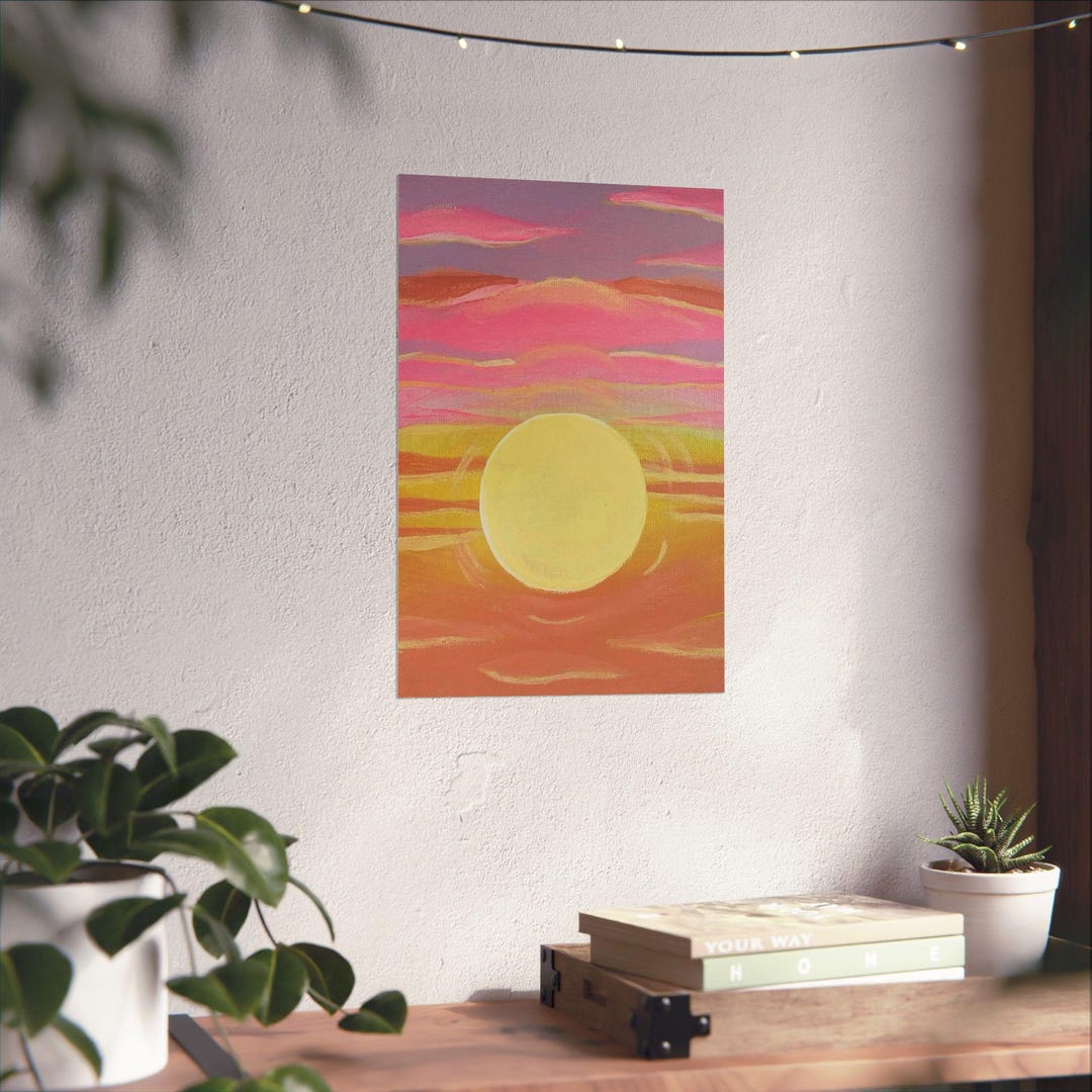 Matte Pink Sunset Vertical Poster: Hand Painted Design - Etsy