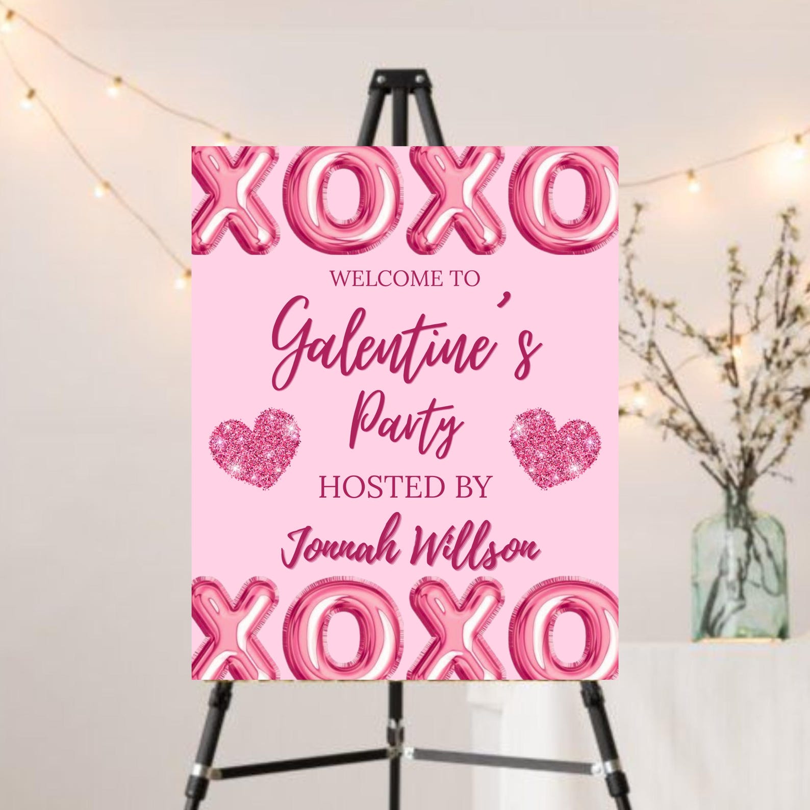 Editable Galentine's Party Sign, XOXO Balloons, Canva Template (digital ...