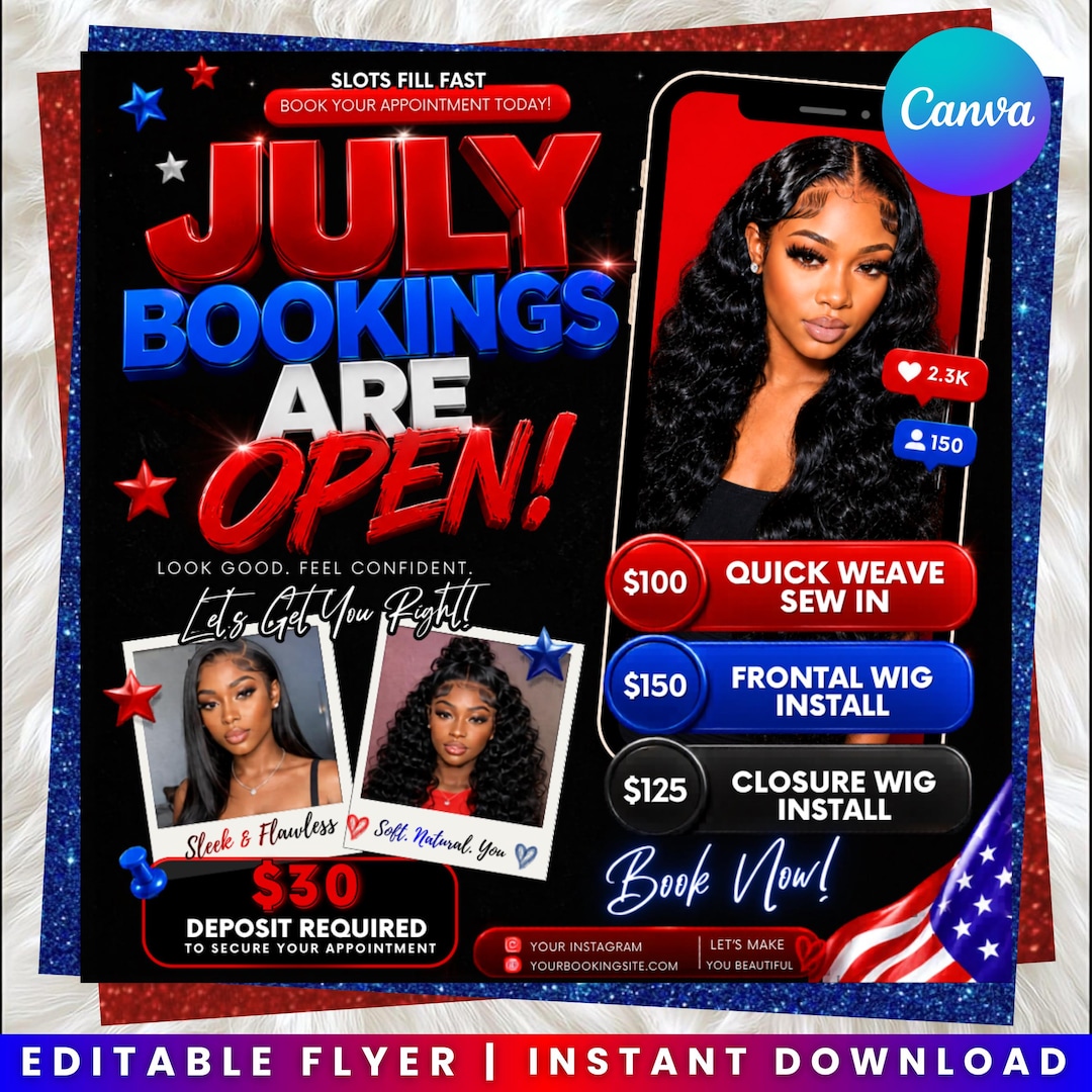 July Booking Flyer Template, Summer Beauty Flyer, Now Booking July ...