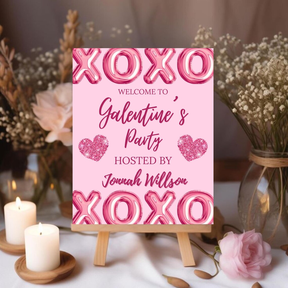 Editable Galentine's Party Sign, XOXO Balloons, Canva Template (digital ...