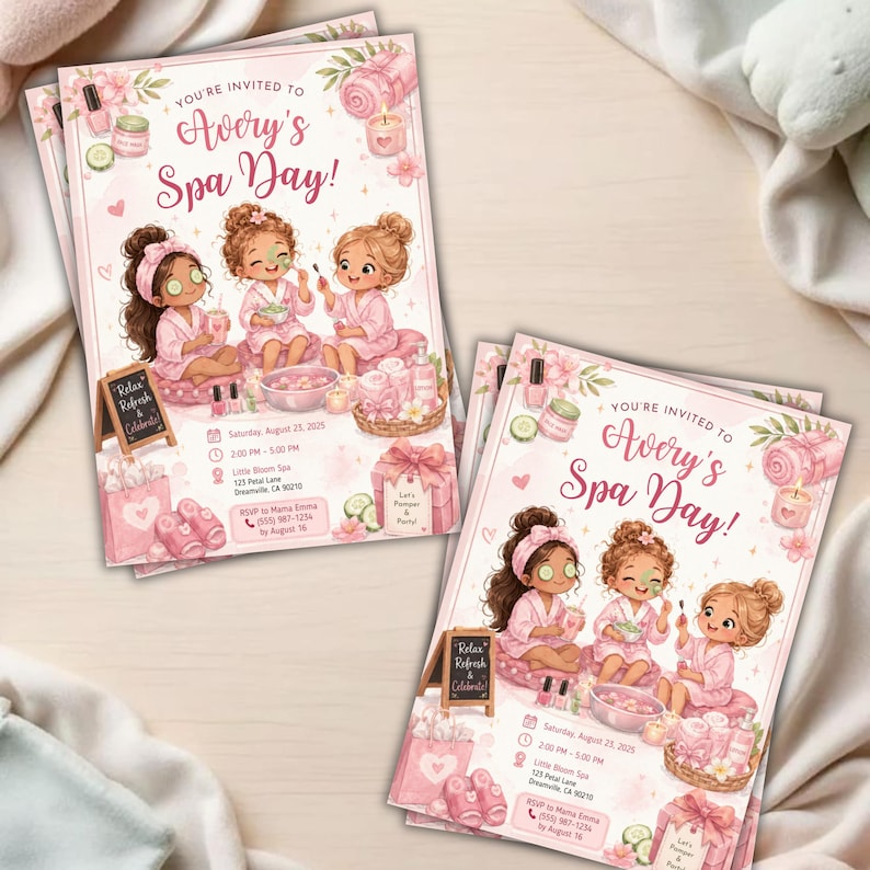 Girls Spa Birthday Invitation Template, Editable Spa Party Invite, Kids ...
