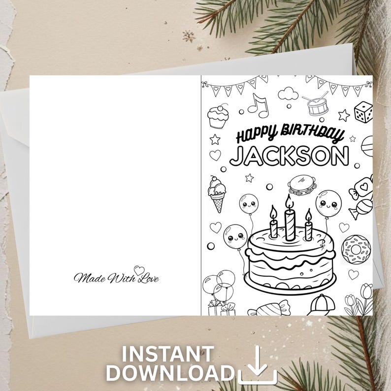 Happy Birthday Coloring Card, Kids DIY Activity Greeting (digital ...