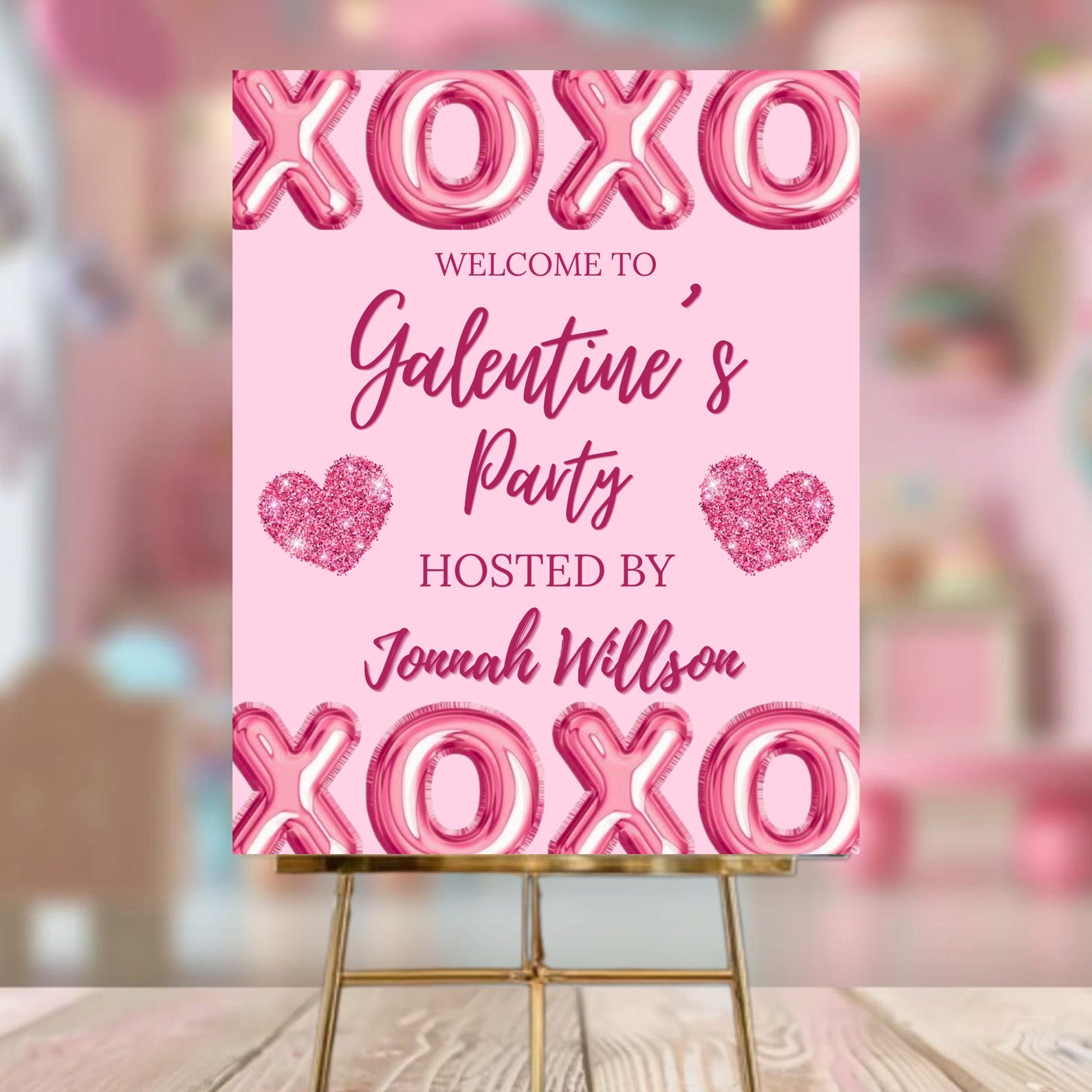 Editable Galentine's Party Sign, XOXO Balloons, Canva Template (digital ...