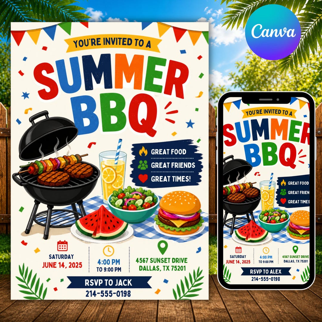 Editable Summer BBQ Invitation Template, Backyard Cookout Party Flyer ...