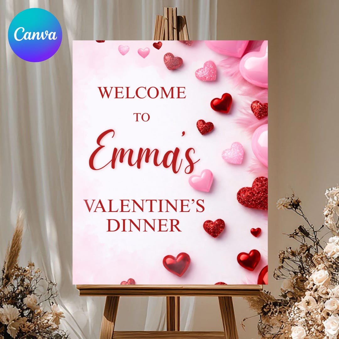 Editable Galentine's Day Welcome Sign, Valentine's Party Decor (digital ...