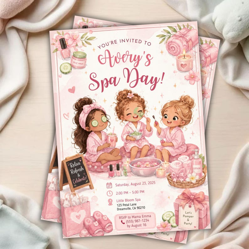 Girls Spa Birthday Invitation Template, Editable Spa Party Invite, Kids ...