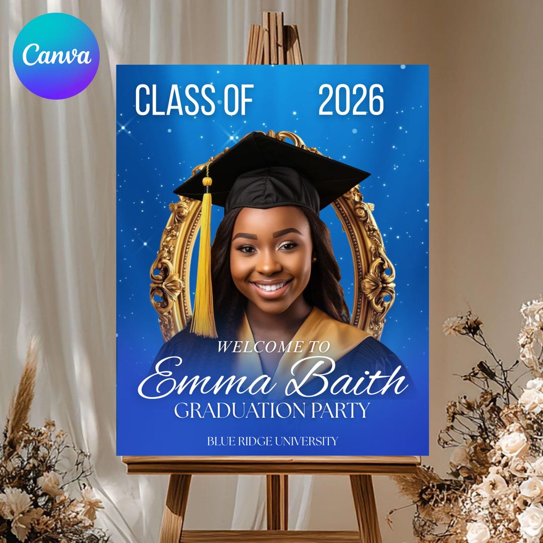 Blue Graduation Welcome Sign, Photo Poster, Class of 2026 (digital ...