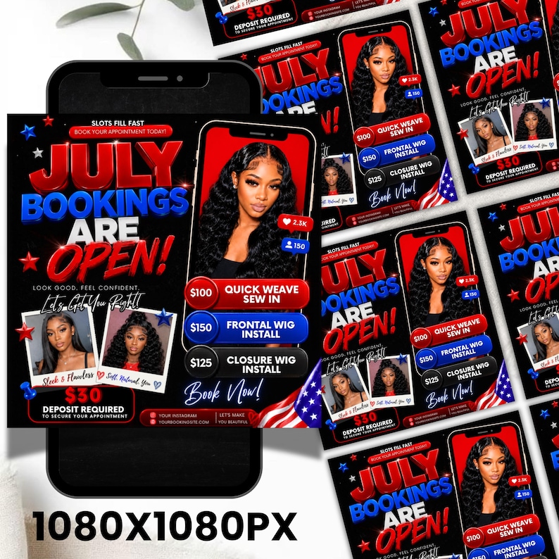 July Booking Flyer Template, Summer Beauty Flyer, Now Booking July ...