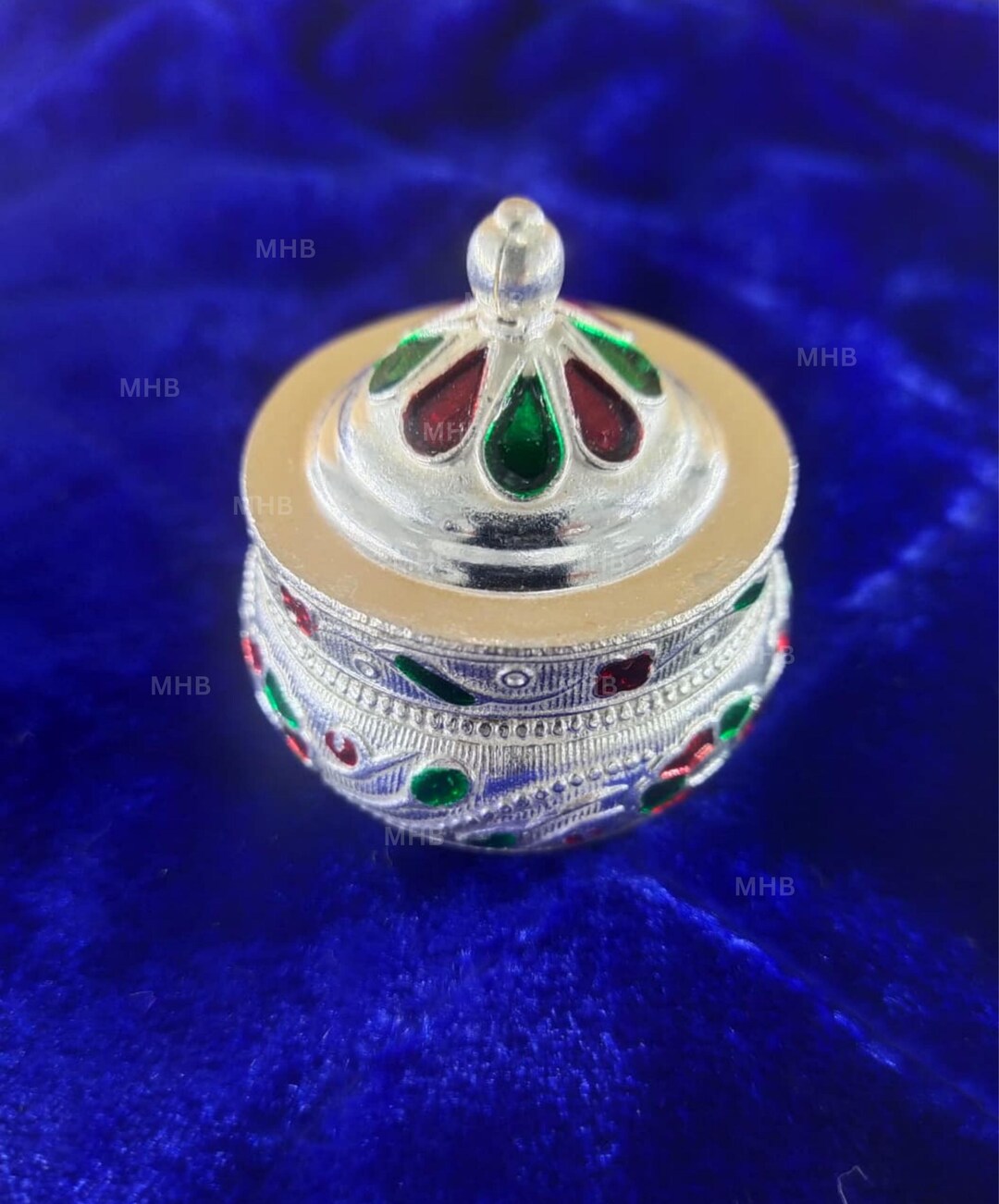 Silver Plated Kumkum Box With Lid |decorative Sindoor Container | Small ...