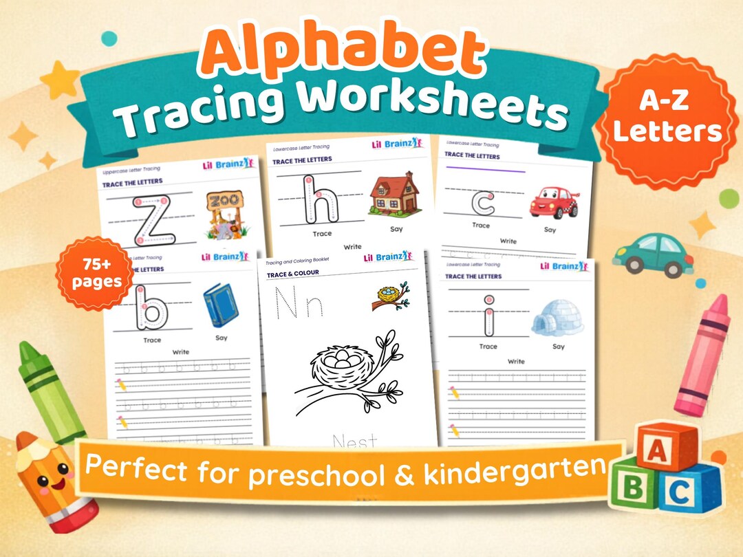 Preschool Alphabet Tracing & Coloring Printable Worksheets | Uppercase ...