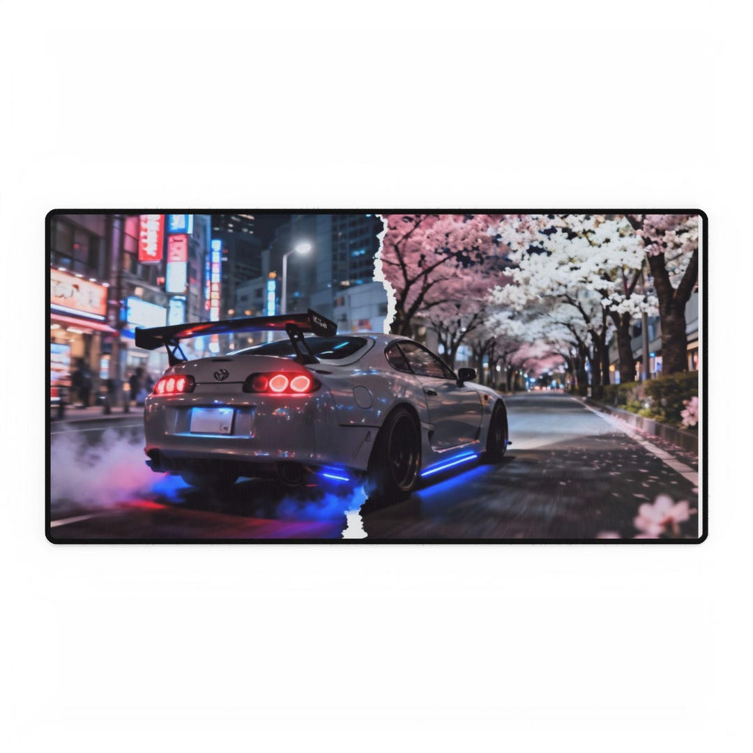 JDM Sports Car Night Sakura Street Desk Mat | Gaming Mouse Pad - Etsy