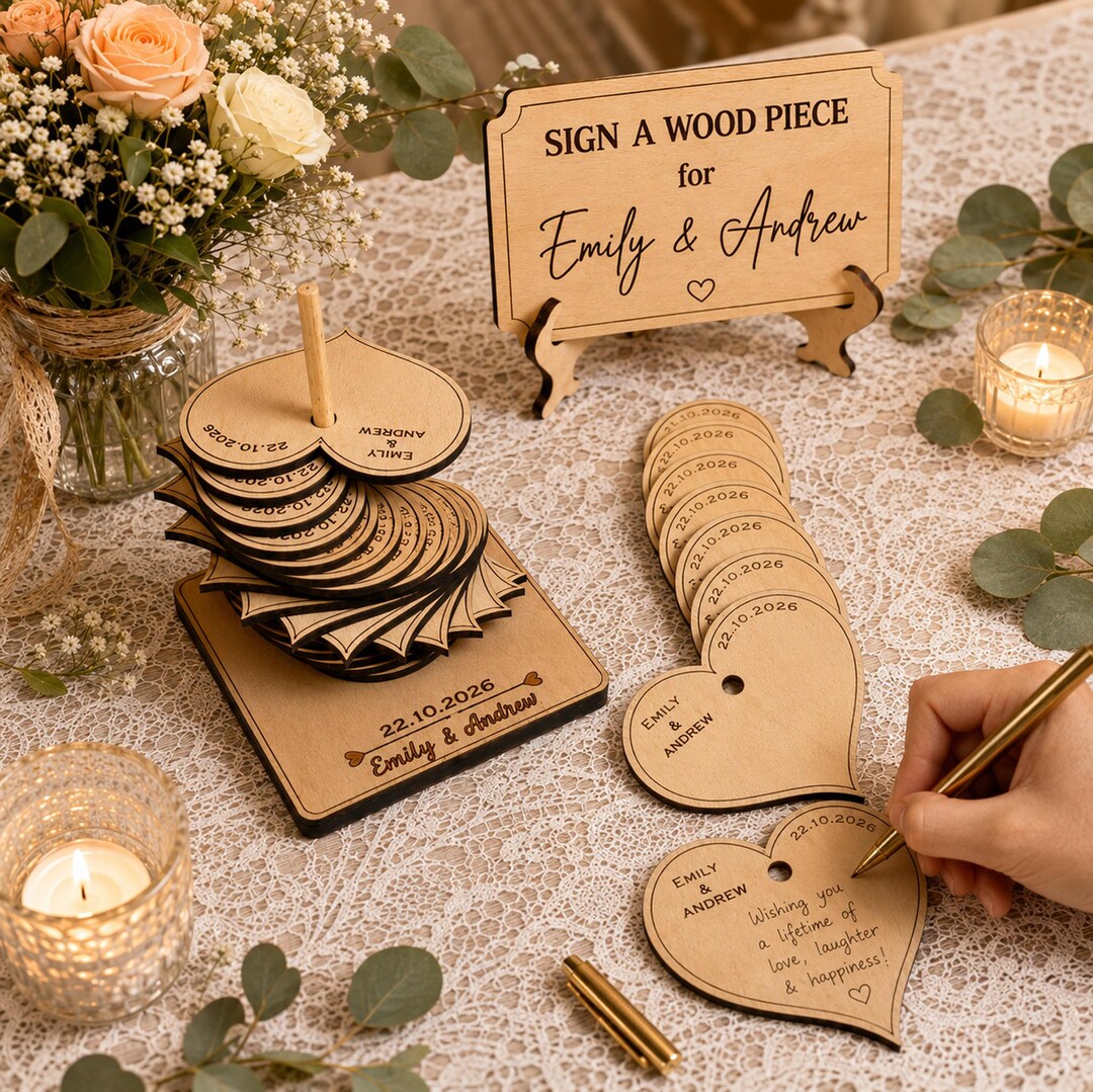 Personalized Wooden Wedding Guest Book Alternative, Rustic Wedding Sign ...