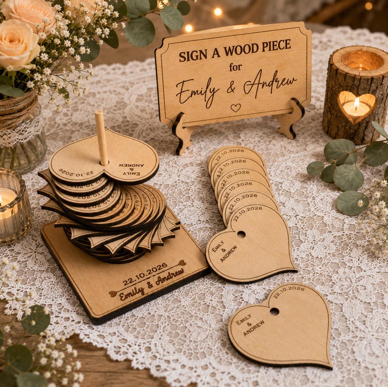 Personalized Wooden Wedding Guest Book Alternative, Rustic Wedding Sign ...