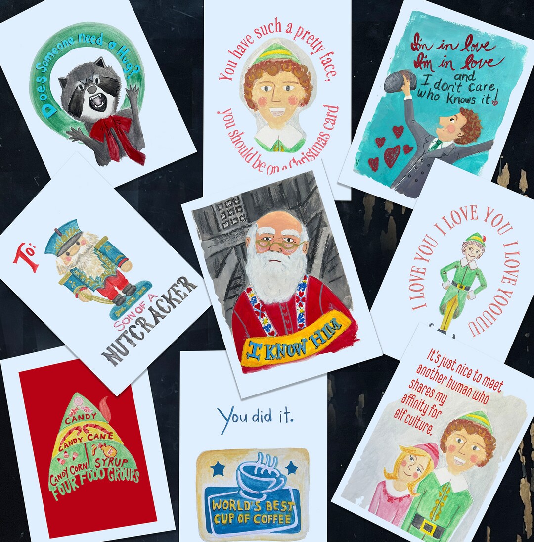 Illustrated Elf Printable Christmas Cards, 9 Card Bundle, Elf the Movie ...