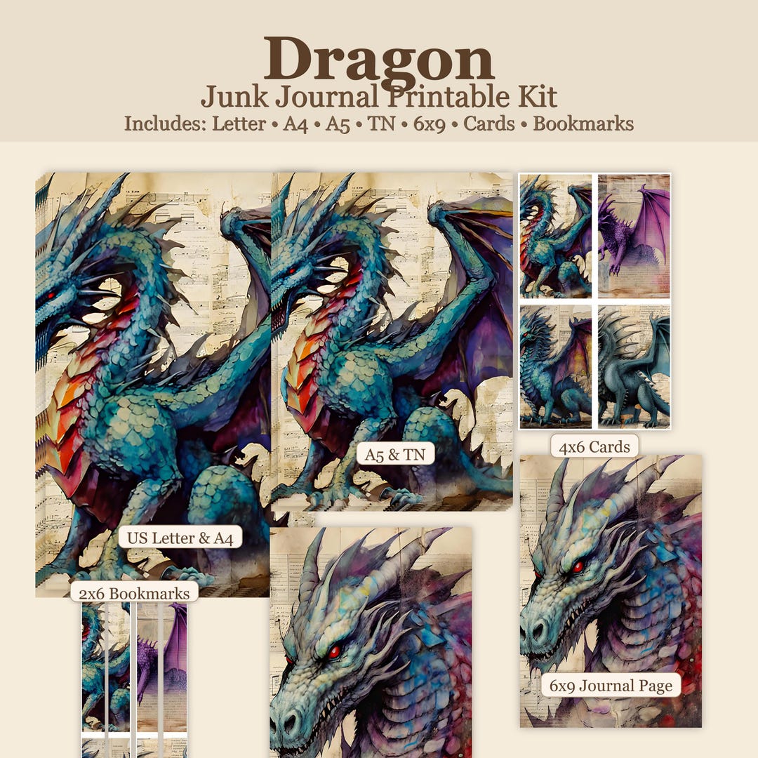 Dragon Junk Journal Kit | Printable Fantasy Journal Pages | Mythical ...