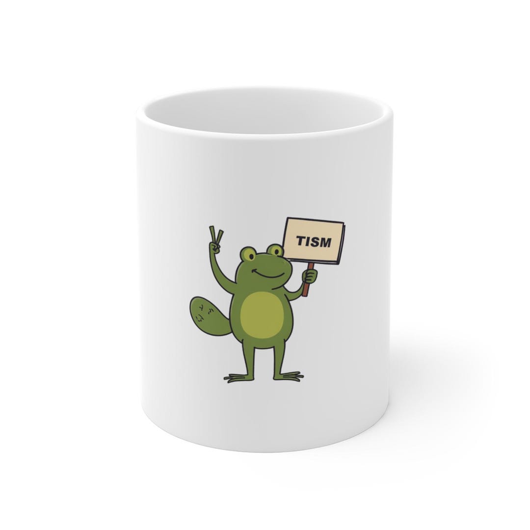 Peace Frog Holding Sign 'TISM' Mug | Cute Cartoon Frog Coffee Cup - Etsy UK