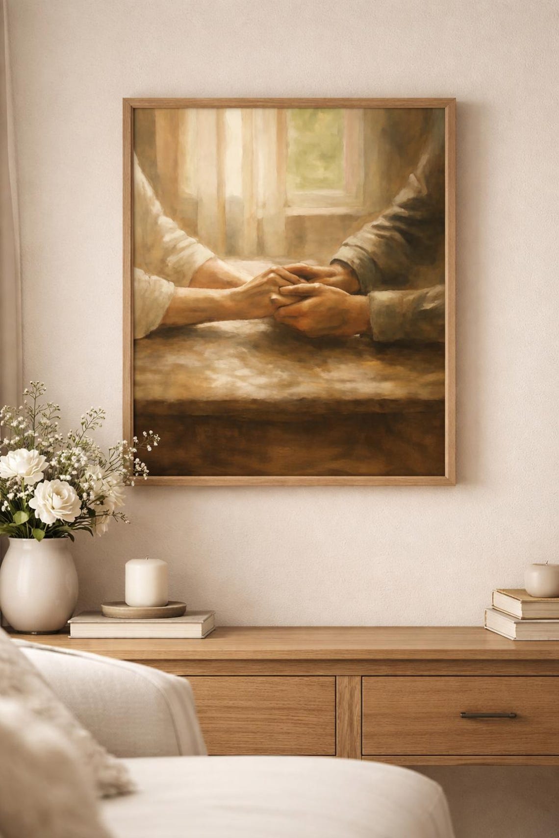 Romantic Couple Holding Hands Art Print, Emotional Love Artwork ...