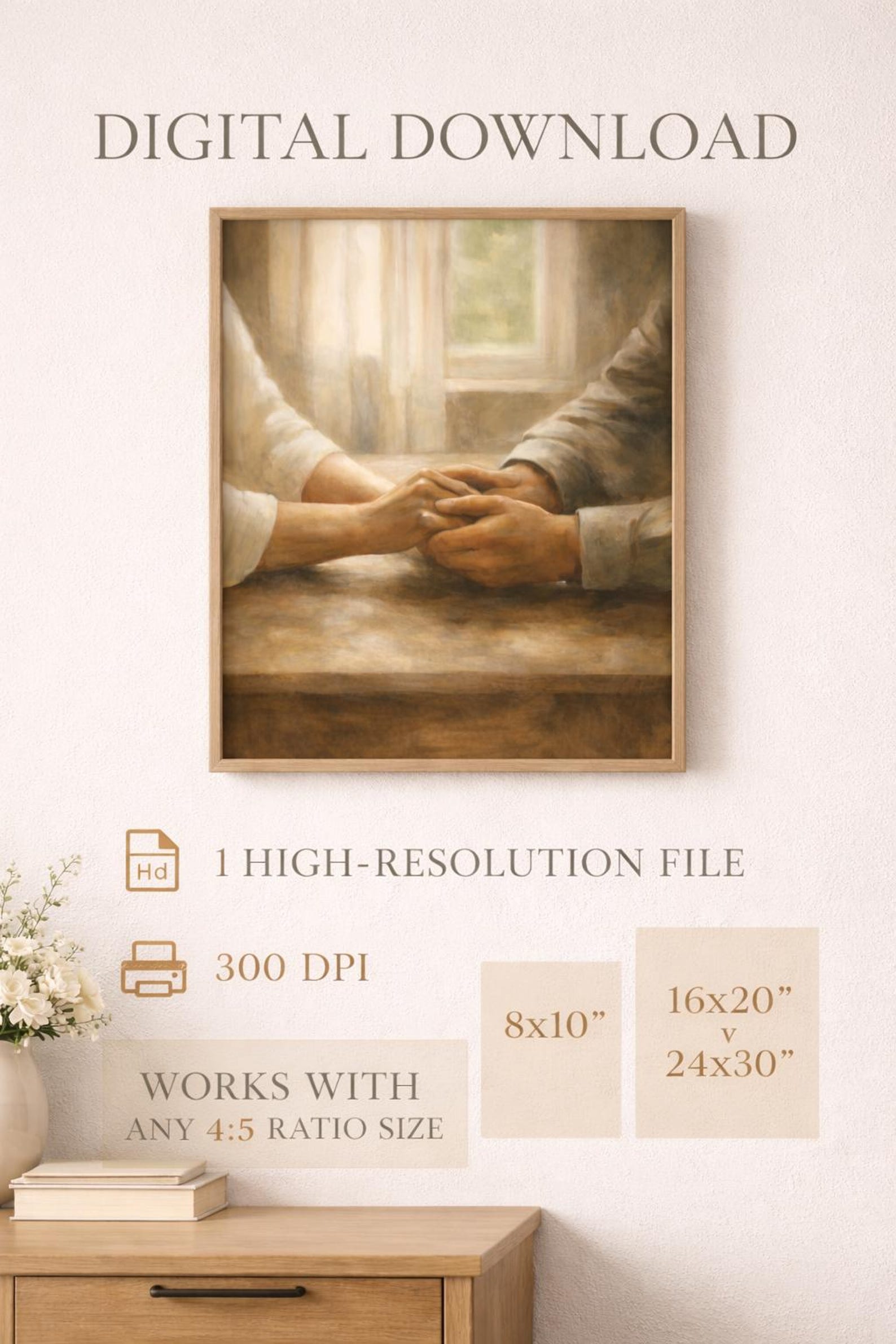 Romantic Couple Holding Hands Art Print, Emotional Love Artwork ...