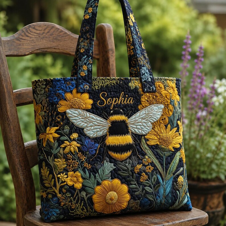Custom Queen Bee Quilted Tote Bag, Personalized Bee Handbag, Bee Women ...