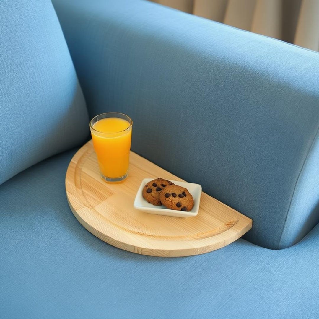 Set of 2 Folding Wooden Sofa Tables, Half-moon Armrest Top, Space ...
