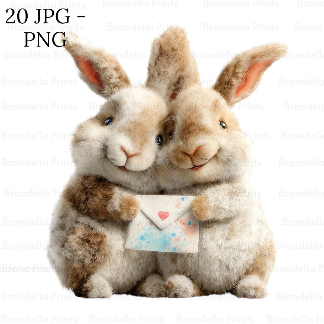20 Bunny Love Valentine Clipart - Cute Rabbit Couple PNG for ...